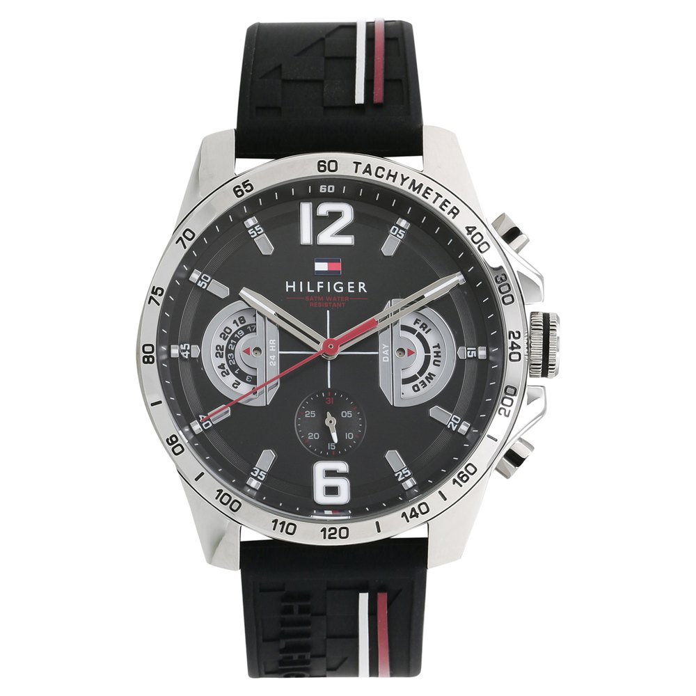 Buy Online Tommy Hilfiger Quartz Multifunction Black Dial Silicone ...