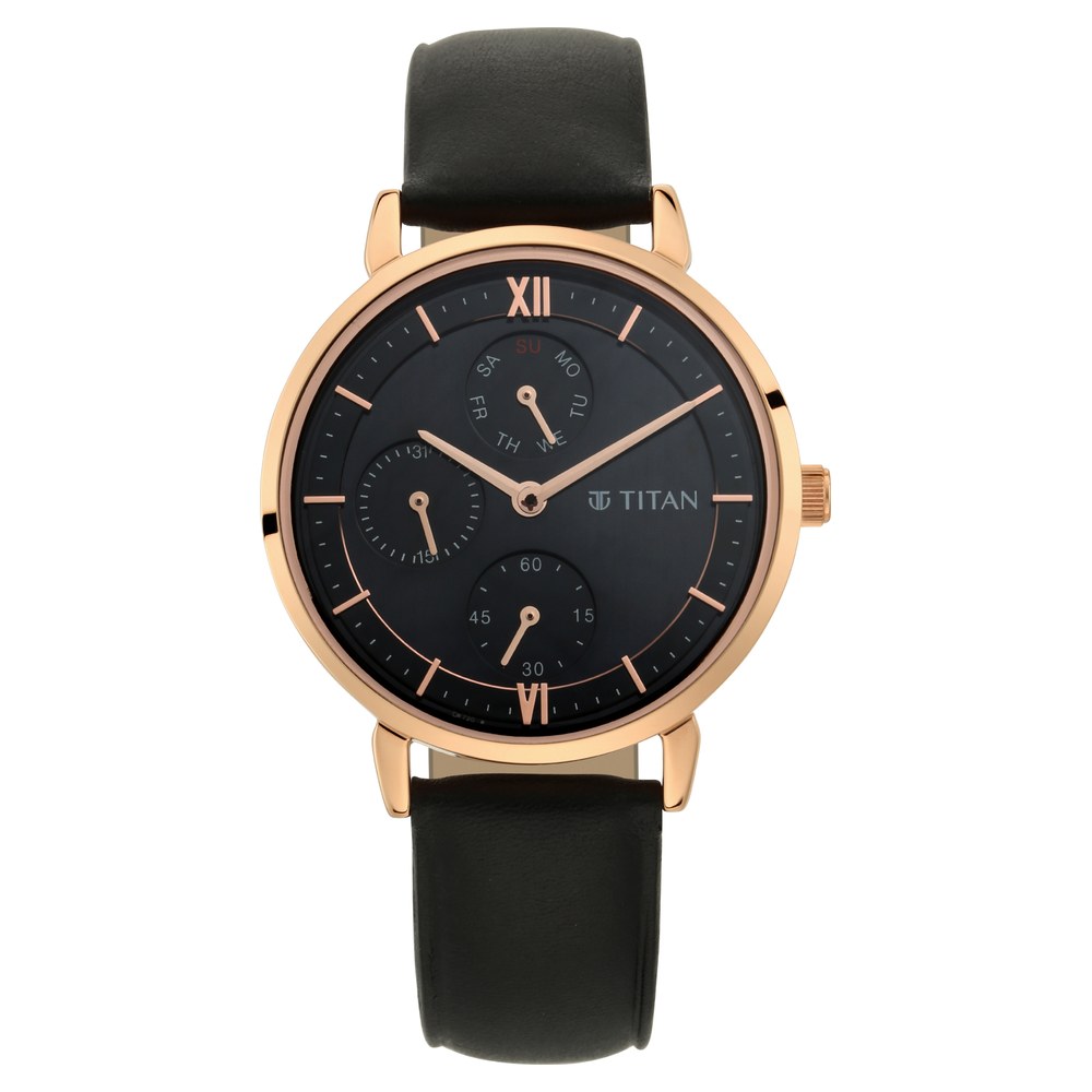 Buy Online Titan Women's Regal: Roman Numeral Black Dial & Leather ...