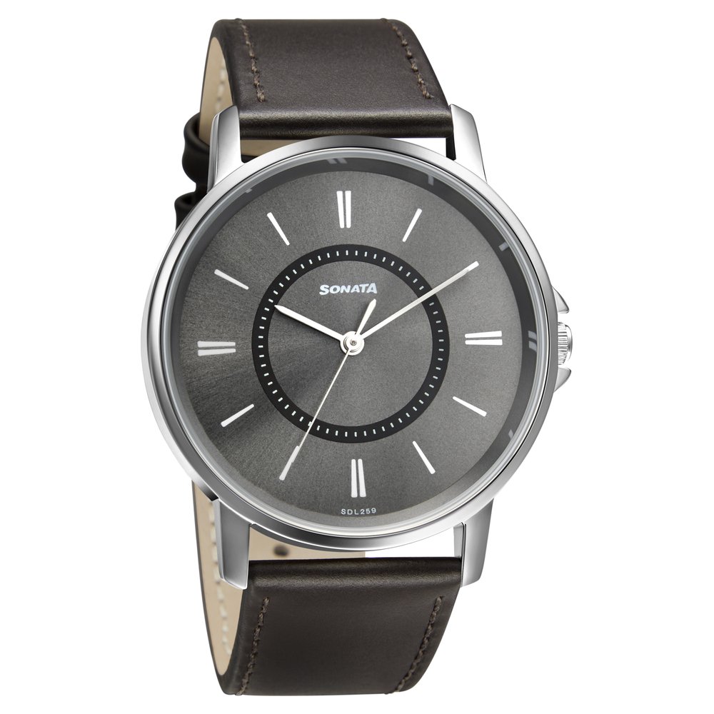 Buy Online Sonata Quartz Analog Grey Dial Leather Strap Watch for Men ...