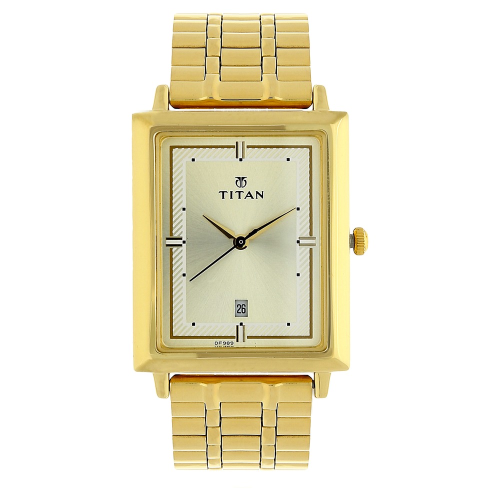 Buy Online Titan Quartz Analog with Date Champagne Dial Golden ...