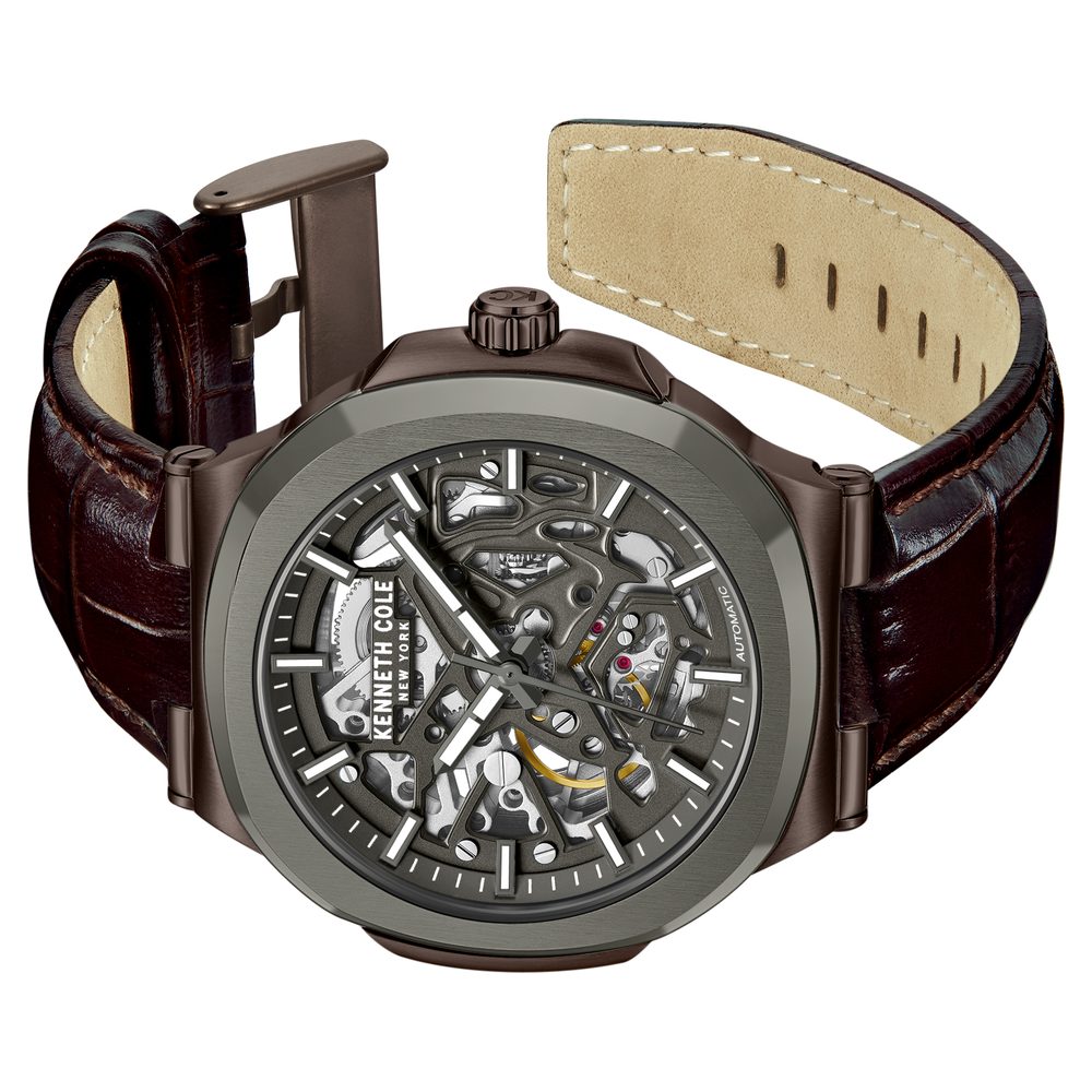 Buy Online Kenneth Cole Automatic Grey Dial With Brown Leather Strap ...