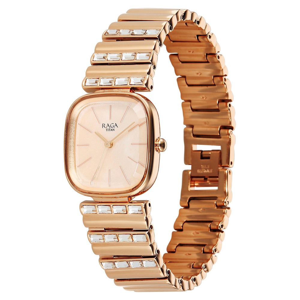 Buy Online Titan Raga Glimmers Quartz Analog Rose Gold Dial Rose Gold Metal Strap Watch For ...