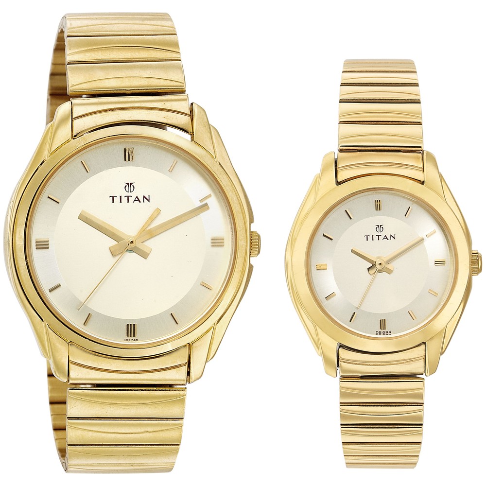 Buy Online Titan Quartz Analog Champagne Dial Watch for Couple ...
