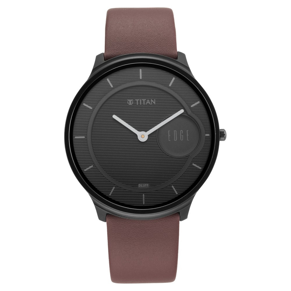 Buy Online Titan Edge Slim Leather Strap Black Dial Analog Watch for ...