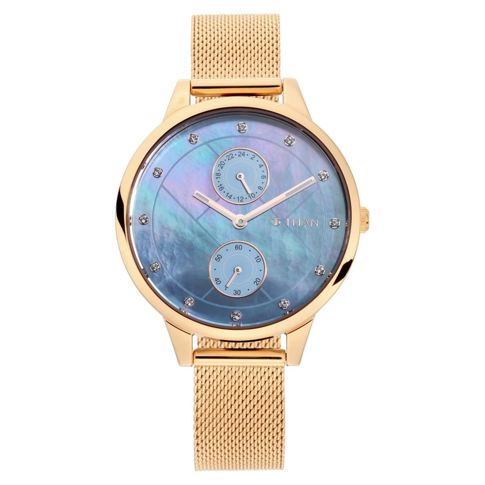 Buy Online Titan Sparkle Rose Gold Dial Quartz Analog Metal Strap Watch ...