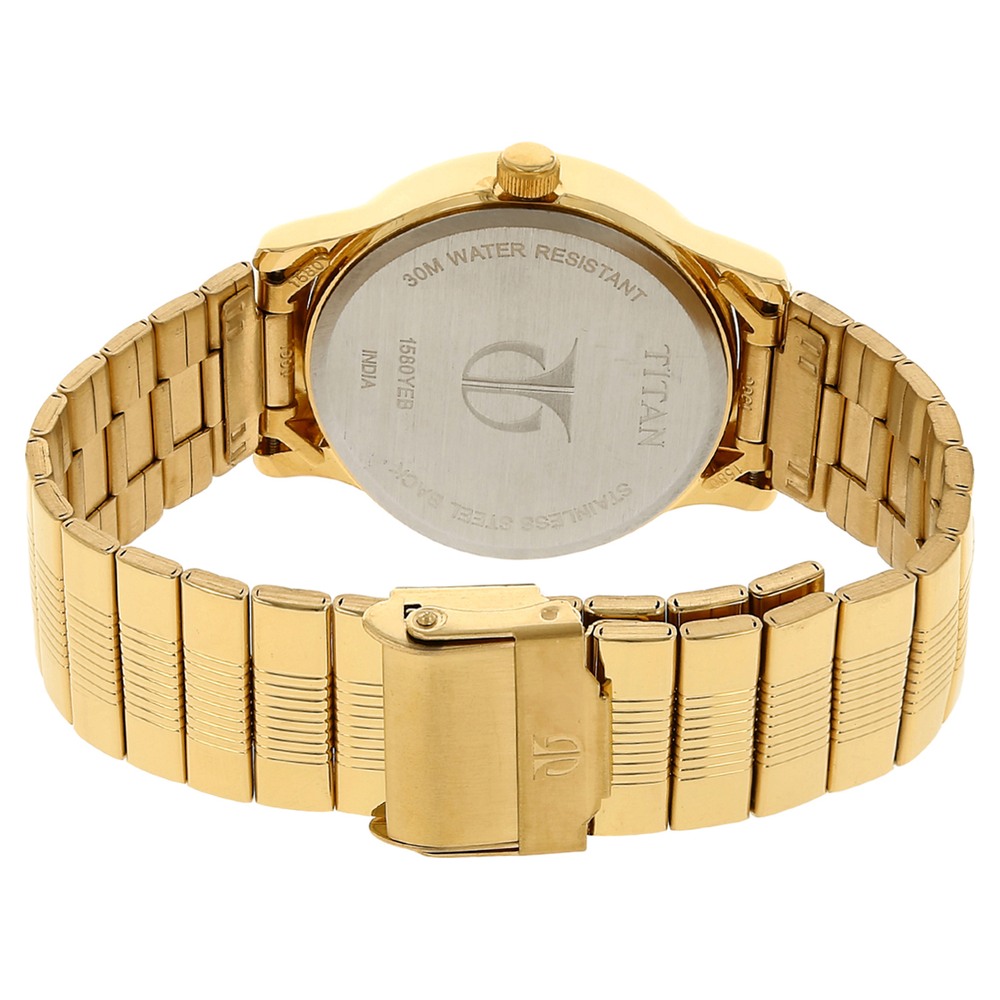 Buy Online Titan Analog with Day and Date Champagne Dial Metal Strap ...