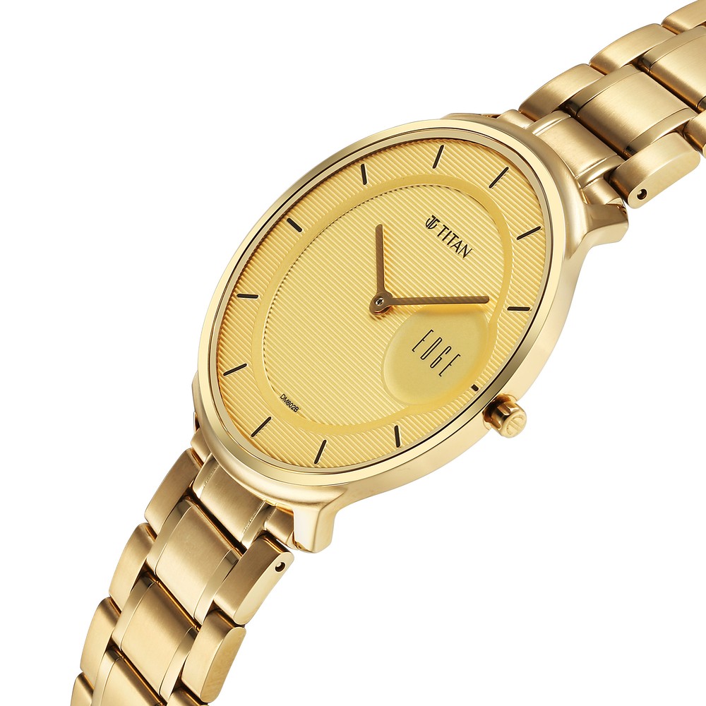 Buy Online Titan Edge Slim Stainless Steel Strap Golden Dial Analog ...