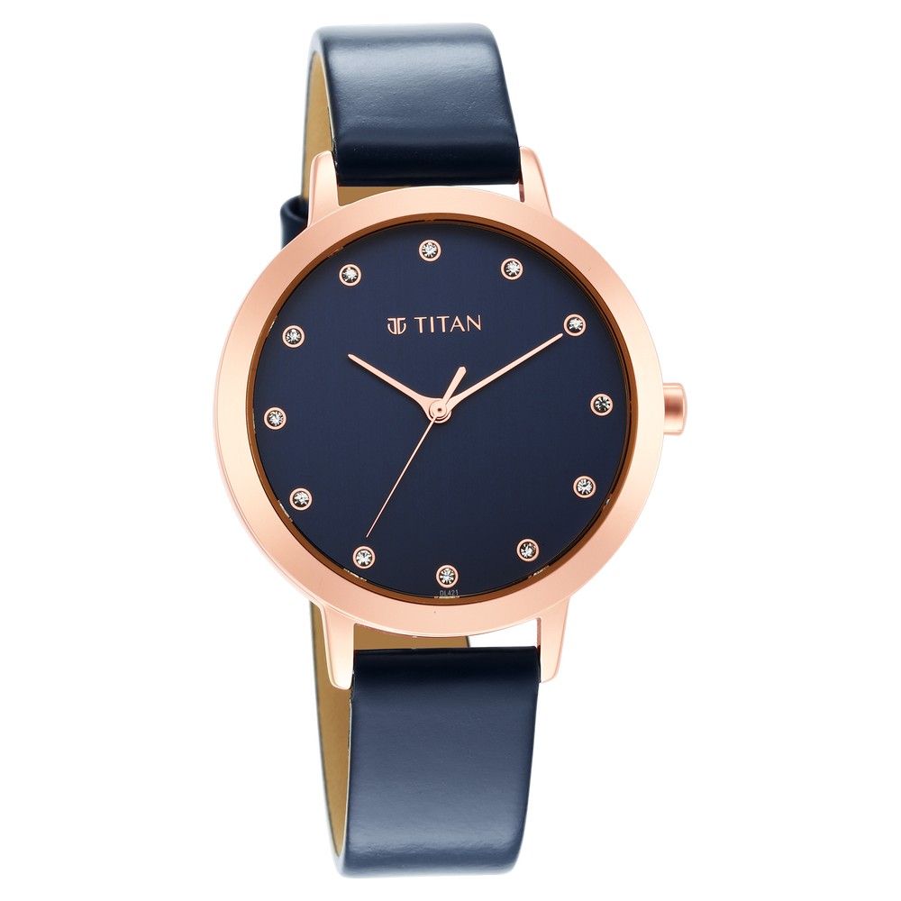 Buy Online Titan Memento Blue Dial Analog Leather Strap Watch for Women ...