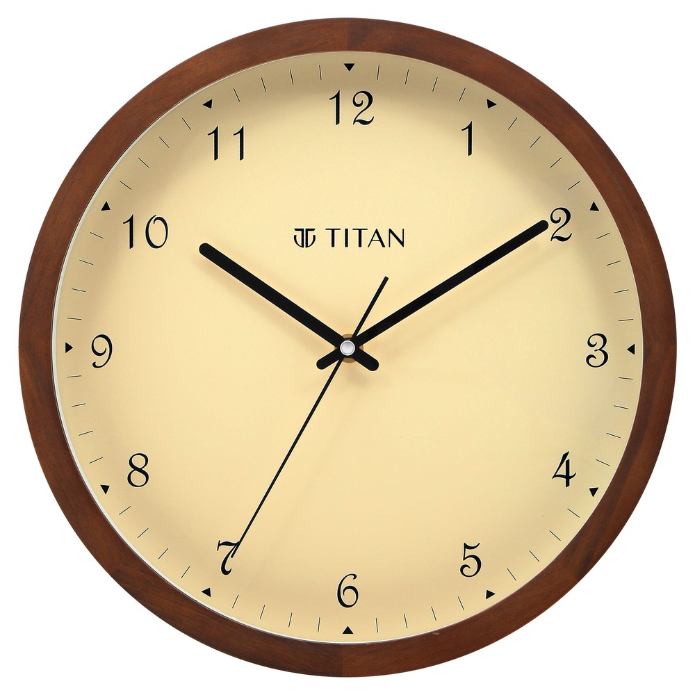 Buy Online Titan Wooden Wall Clock Brown Dial with Silent Sweep - 30 cm ...