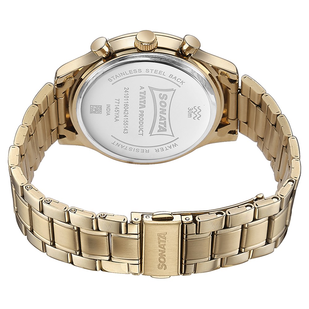 Buy Online Sonata Quartz Multifunction Green Dial Golden Stainless ...