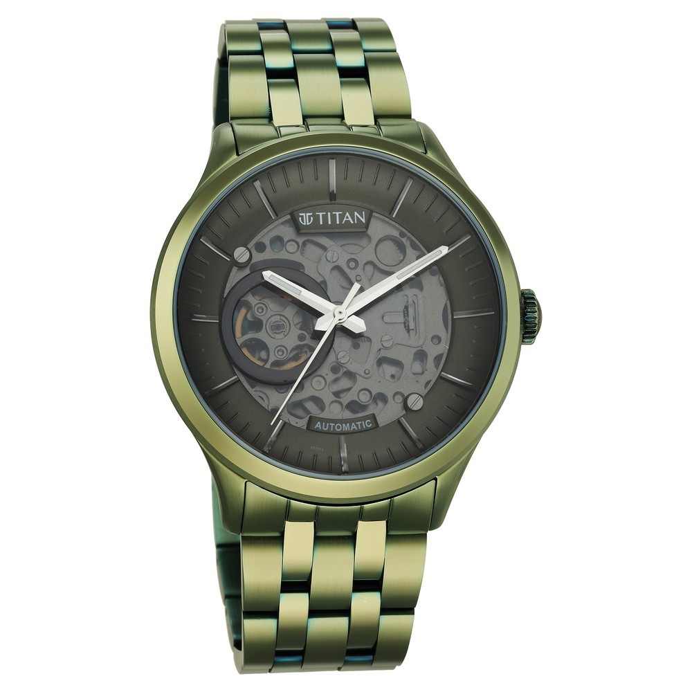 Buy Online Titan Metal Mechanicals Black Dial Green Stainless Steel ...