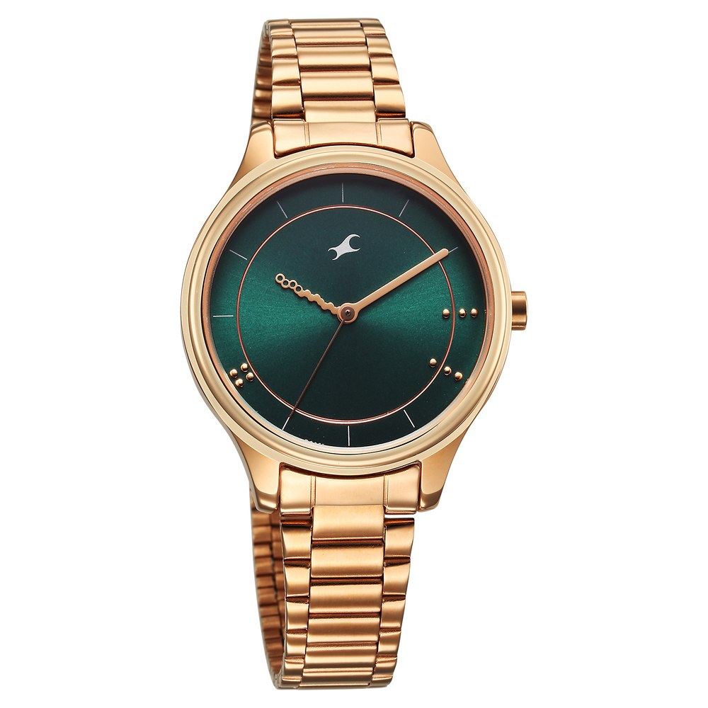 Buy Online Fastrack Stunners Quartz Analog Green Dial Rose Gold Metal ...