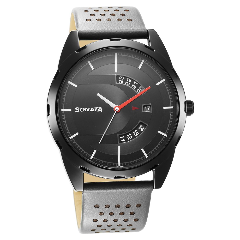 Buy Online Sonata RPM Black Dial Leather Strap Watch for Men - 7149nl01 ...