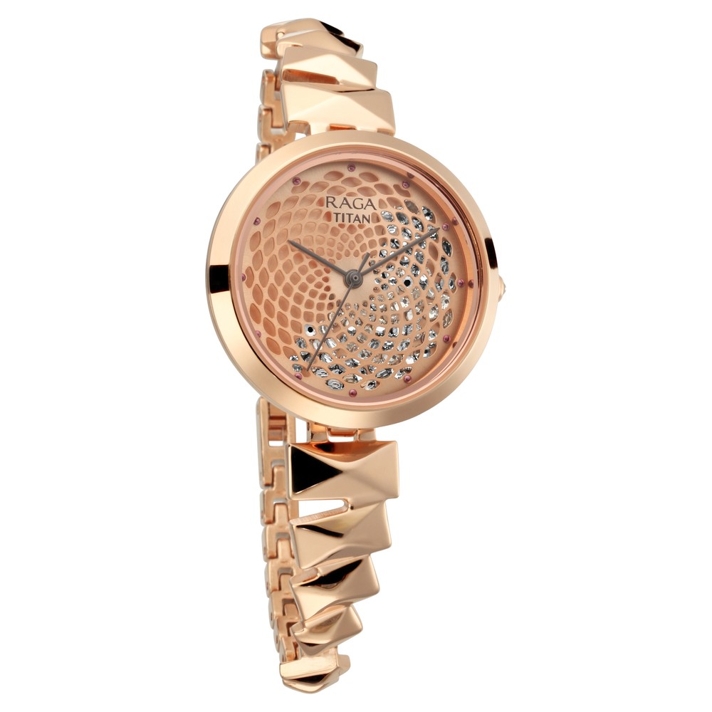 Buy Online Titan Raga Facets Rose Gold Dial Women Watch With Stainless ...