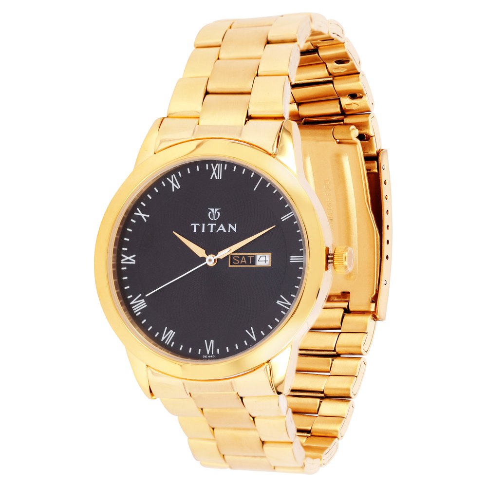 Buy Online Titan Quartz Analog with Day and Date Black Dial Stainless ...