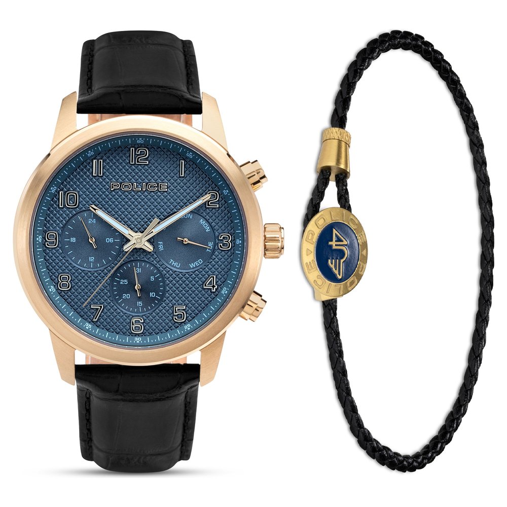 Buy Online Police Quartz Multifunction Blue Dial Leather Strap Watch ...
