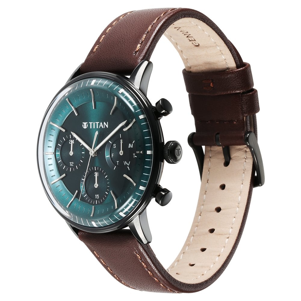 Buy Online Titan Light Leathers Quartz Multifunction Black Dial Leather ...