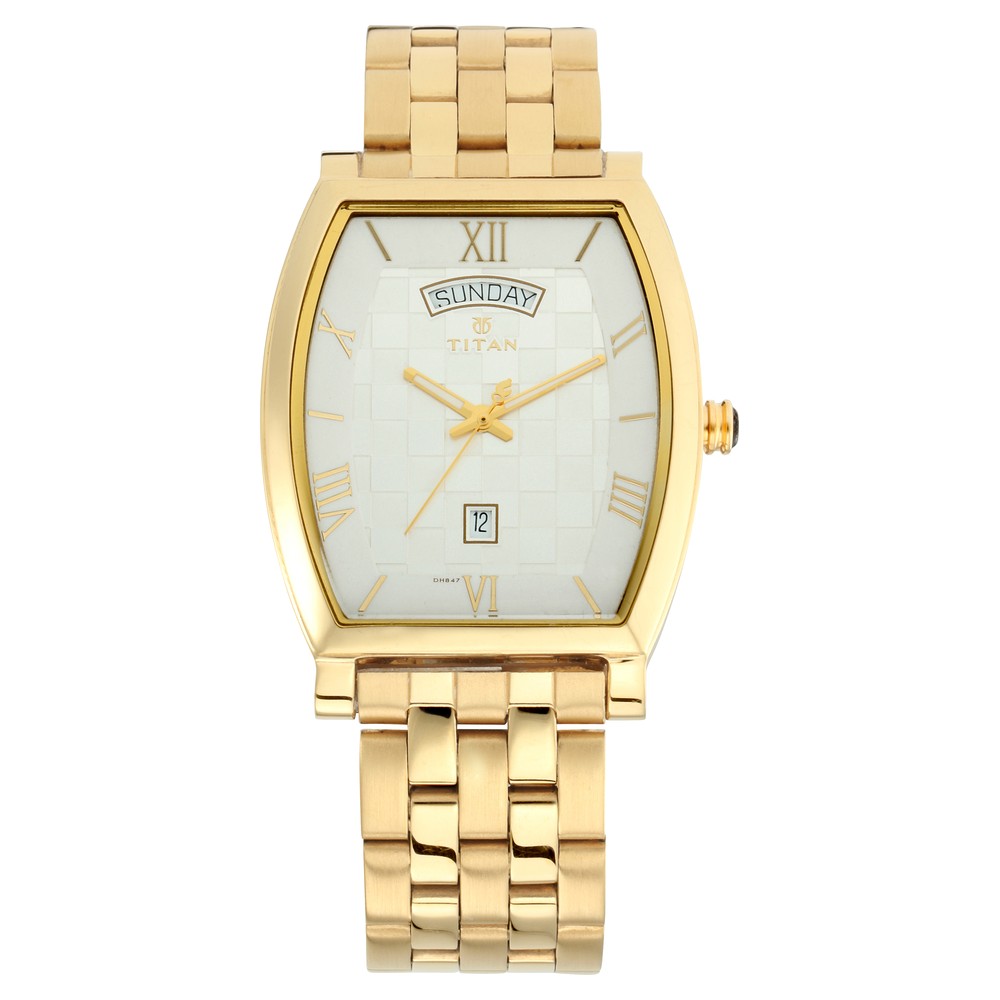 Buy Online Titan Quartz Analog with Day and Date Silver Dial Metal ...