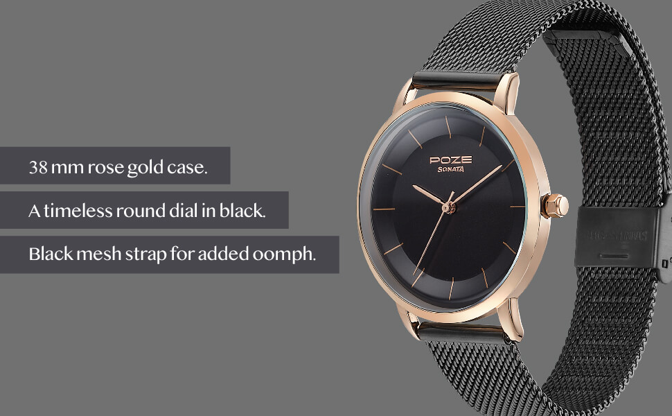 Buy Online Sonata Poze Quartz Analog Black Dial Mesh Strap Watch for ...