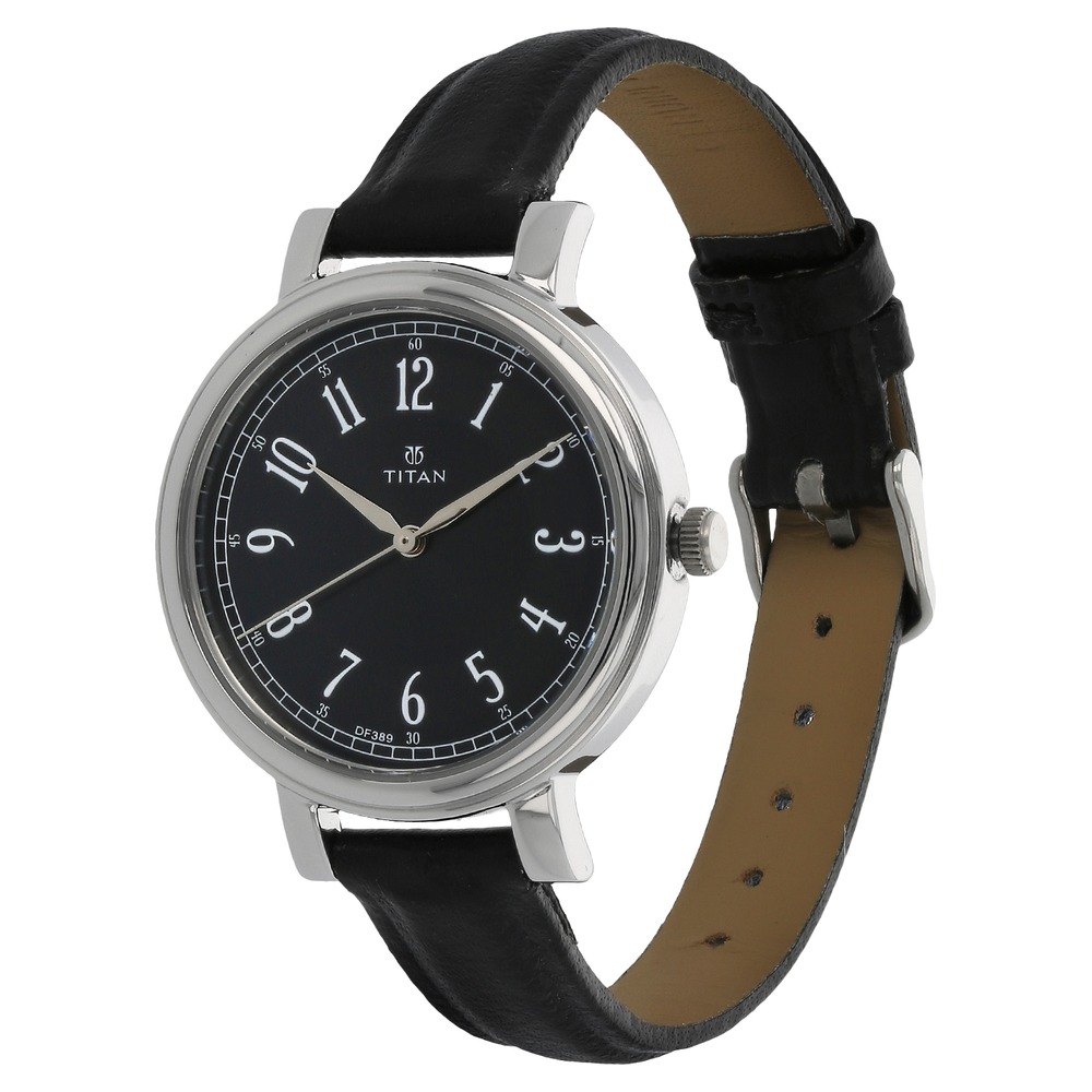 Buy Online Titan Quartz Analog Black Dial Leather Strap Watch for Women ...