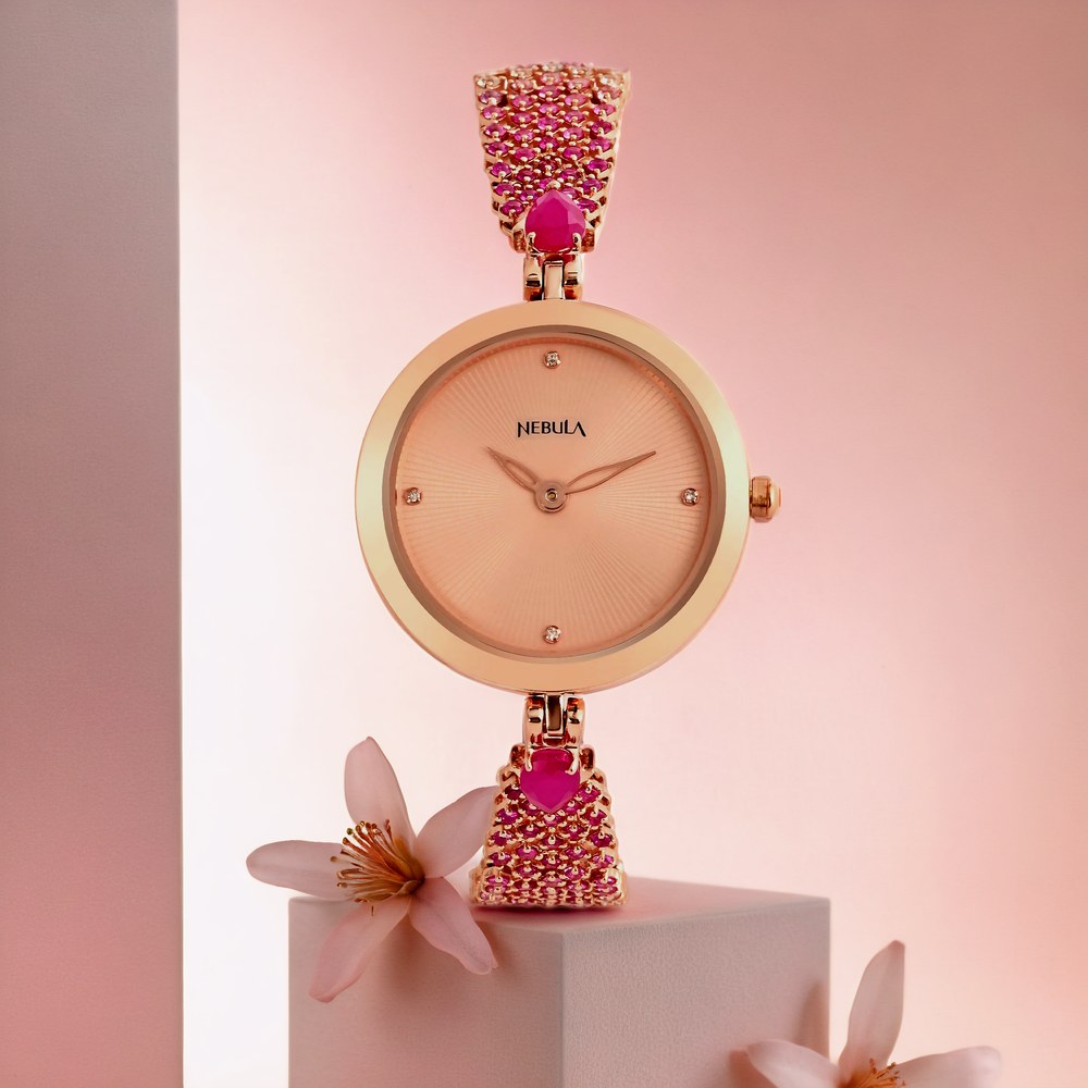 Buy Online Titan Nebula Ashvi 18k Solid Pink Gold Analog with Diamond ...