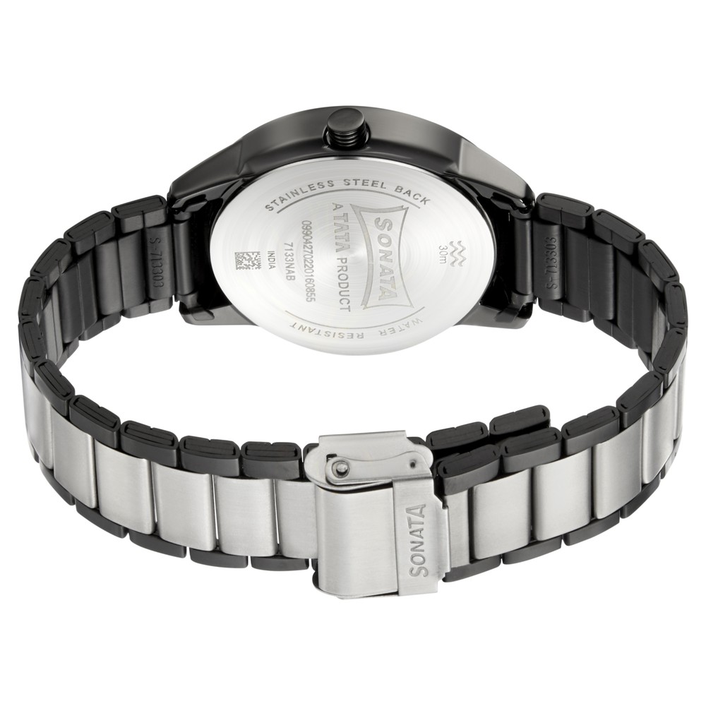 Buy Online Sonata Quartz Analog Black Dial Metal Strap Watch for Men ...