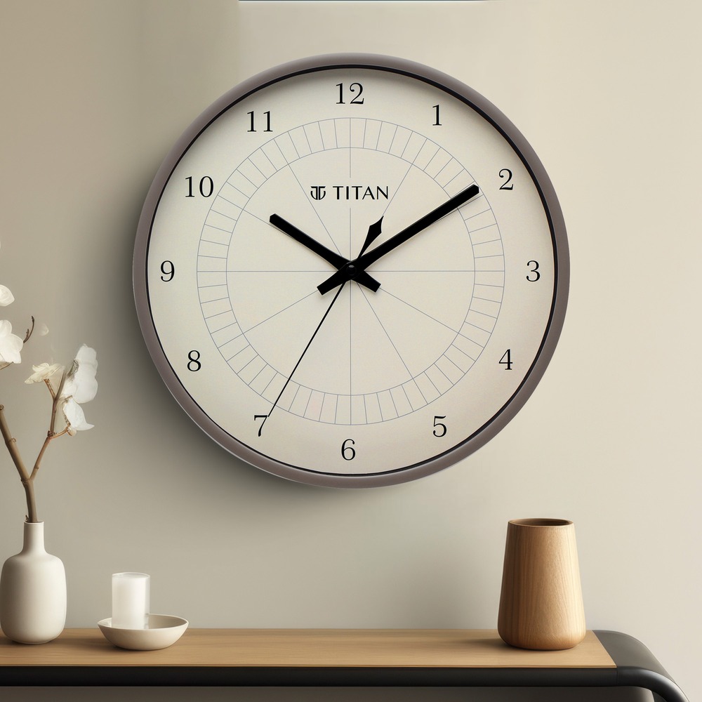 Buy Online Titan Classic Wall Clock Quartz Analog Grey Dial Wall Clock ...