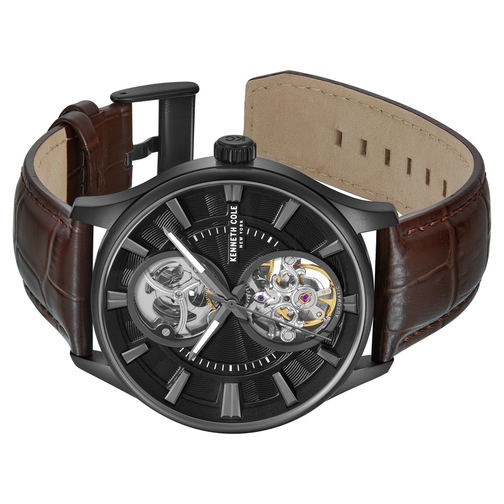 Buy Online Kenneth Cole Automatic Black Dial With Tan Leather Strap ...