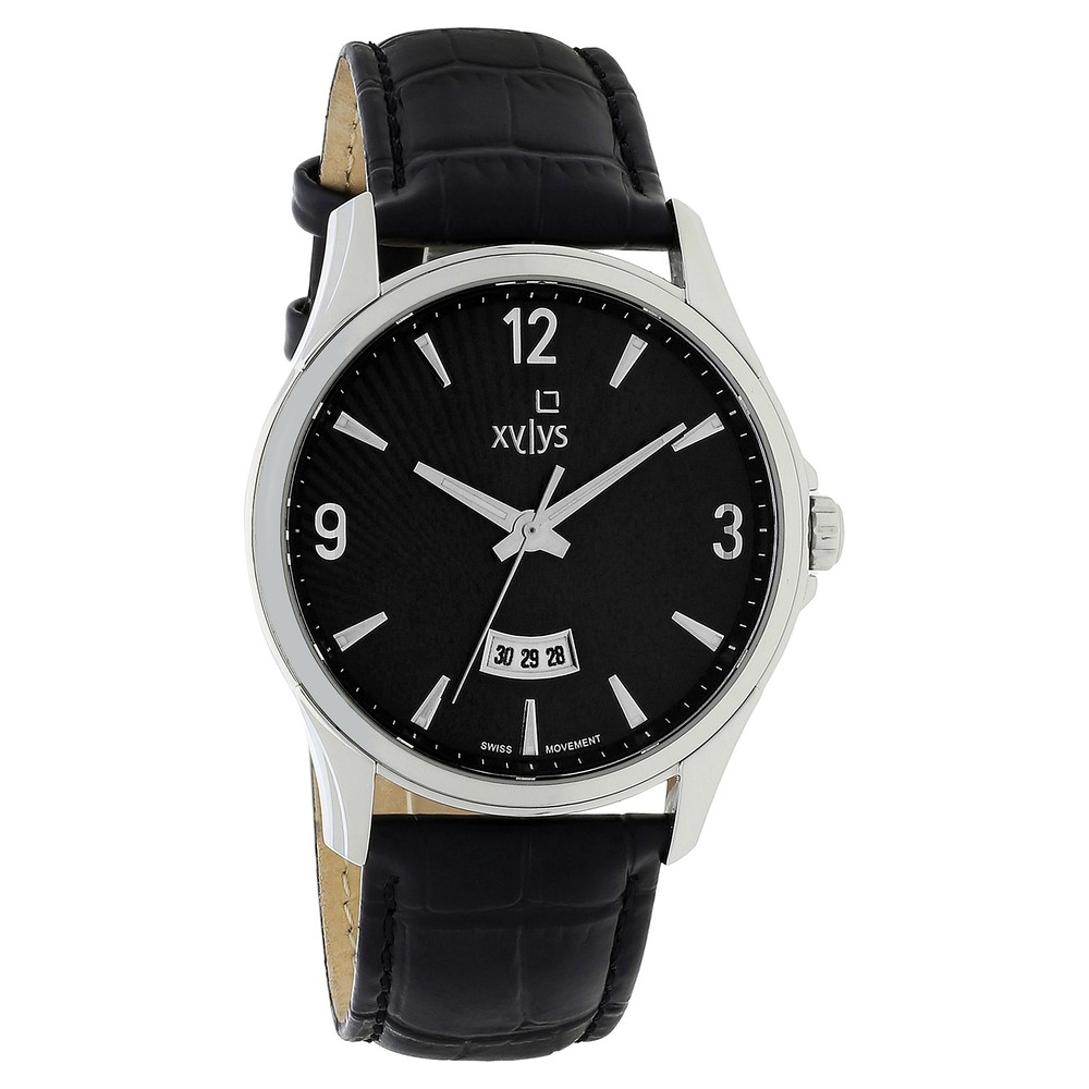 Buy Online Xylys Swiss Analog with Date Black Leather Strap and Black ...