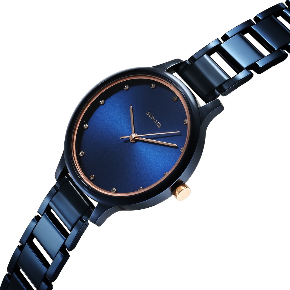 Buy Online Sonata Blush Quartz Analog Blue dial Stainless Steel Strap ...