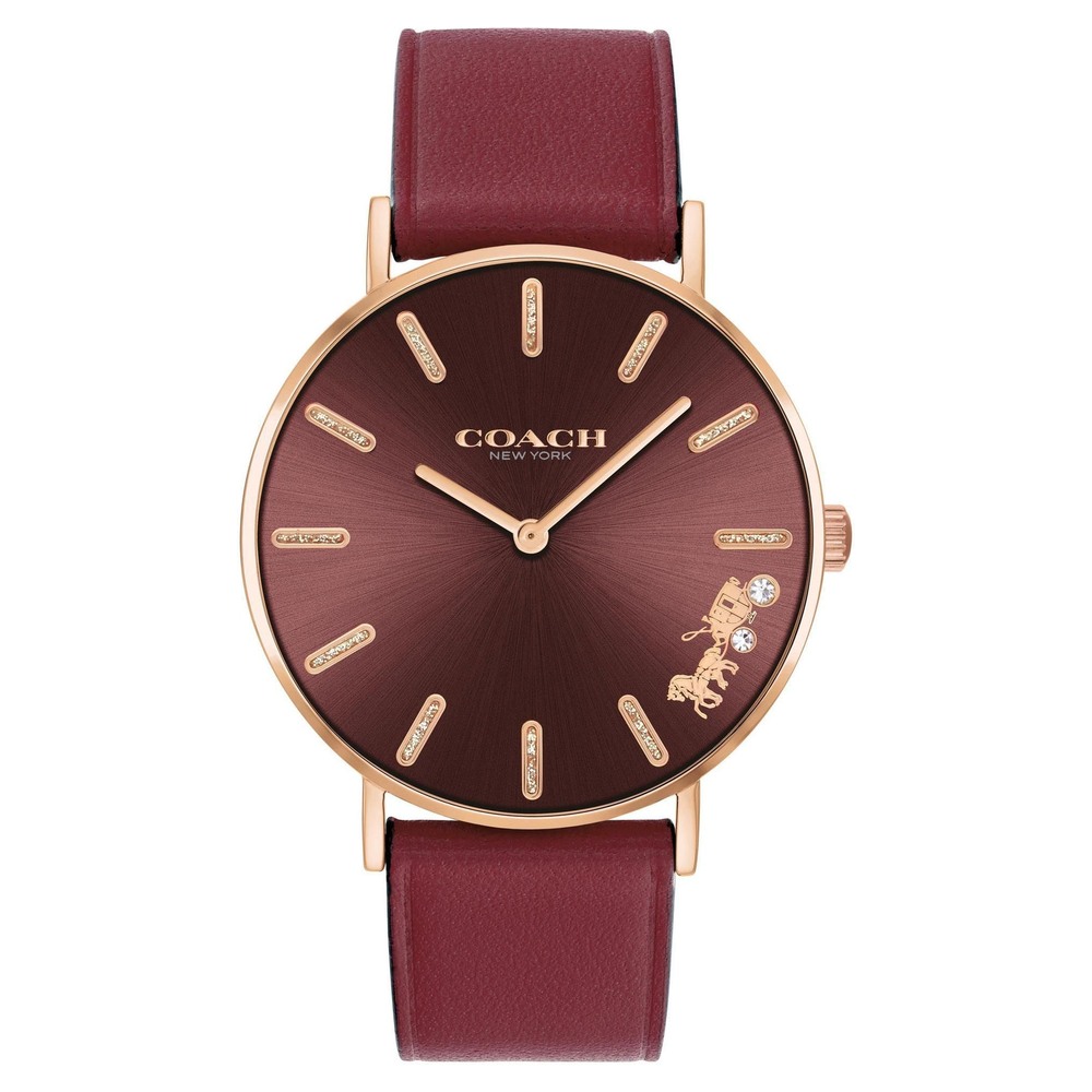 Buy Online Coach Quartz Analog Red Dial Leather Strap Watch for Women ...