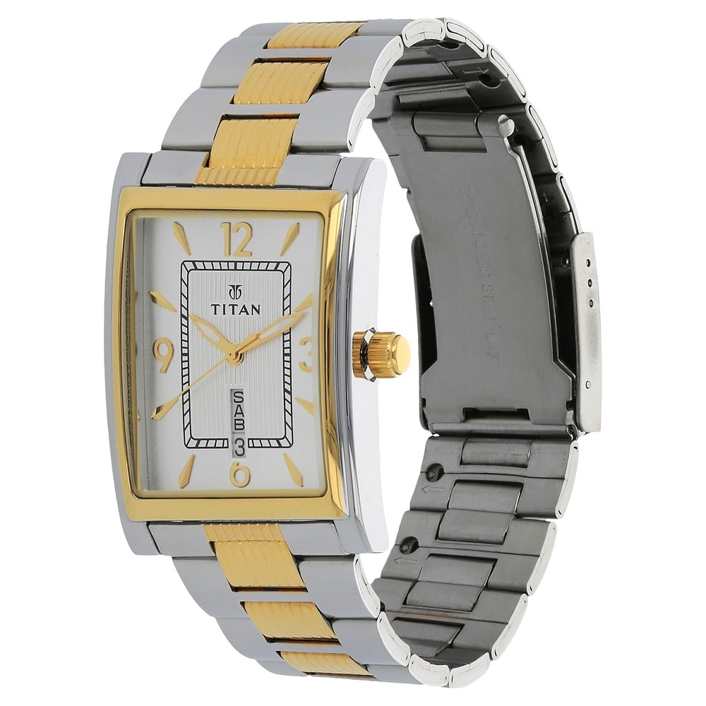 Buy Online Titan Quartz Analog with Day and Date Silver Dial Stainless ...