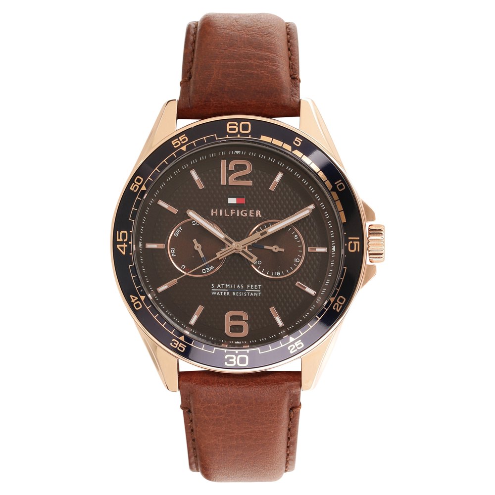 Buy Online Tommy Hilfiger Quartz Multifunction Brown Dial Leather Strap ...