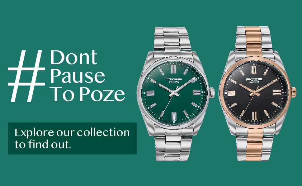 Buy Online Sonata Poze Quartz Analog Green Dial Metal Strap Watch for ...