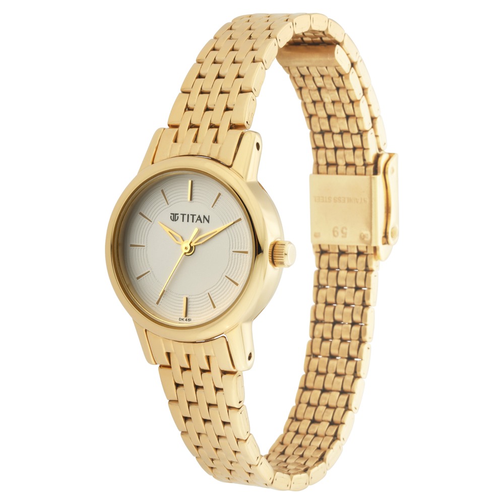 Buy Online Titan Quartz Analog White Dial Golden Metal Strap Watch For ...