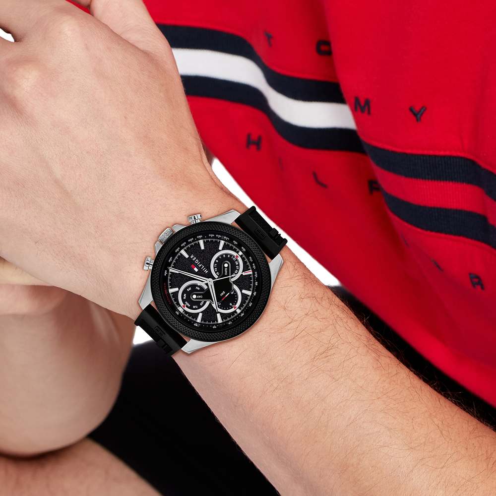 Buy Online Tommy Hilfiger Quartz Multifunction Black dial Silicone ...