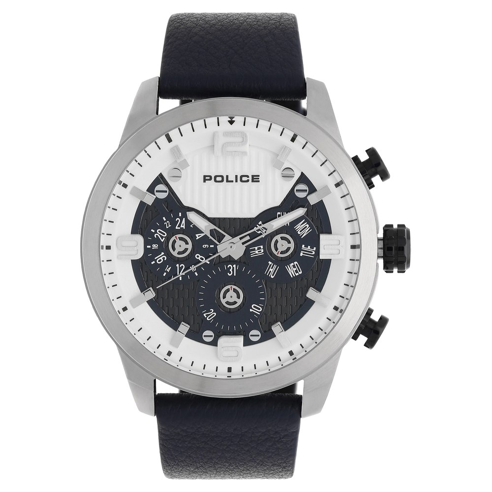 Buy Online Police Quartz Multifunction Silver Dial Leather Strap Watch ...