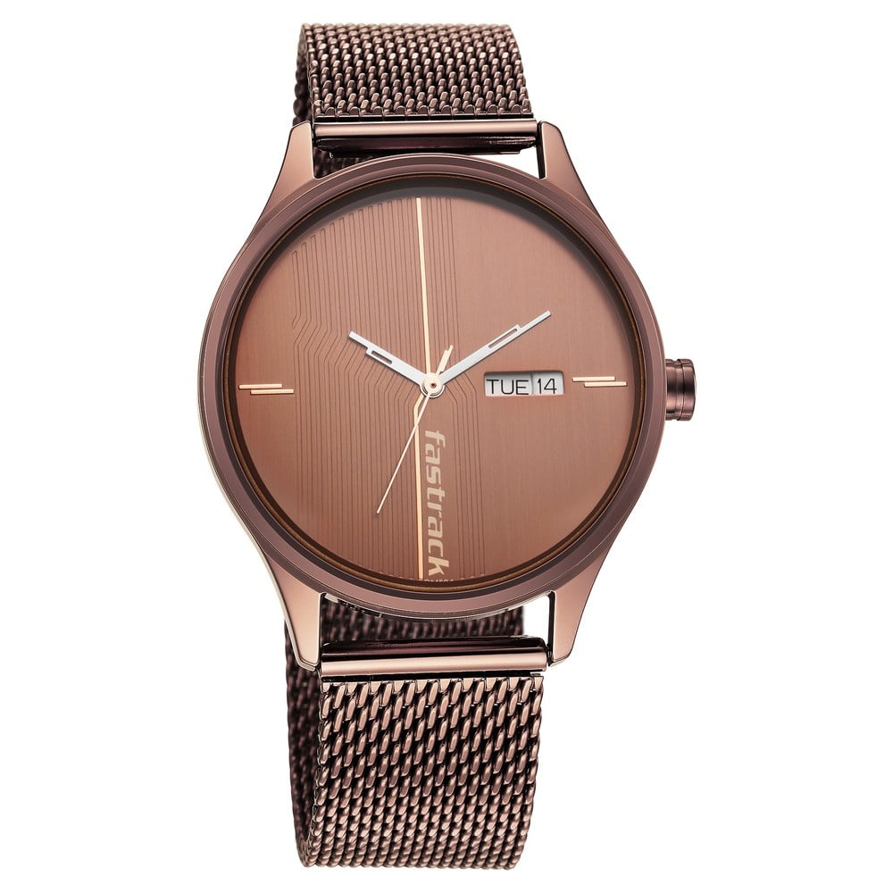 Buy Online Fastrack Style Up Quartz Analog with Day and Date Brown Dial ...