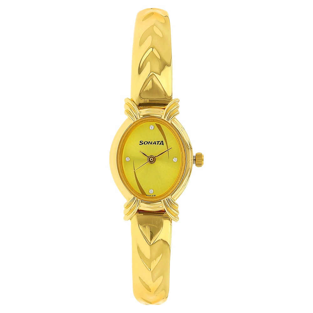 Buy Online Sonata Quartz Analog Golden Dial Metal Strap Watch for Women ...