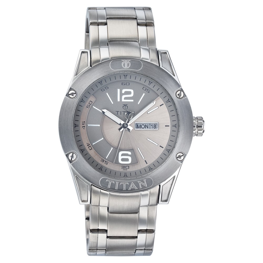 Buy Online Titan Quartz Analog with Day and Date Grey Dial Watch for ...
