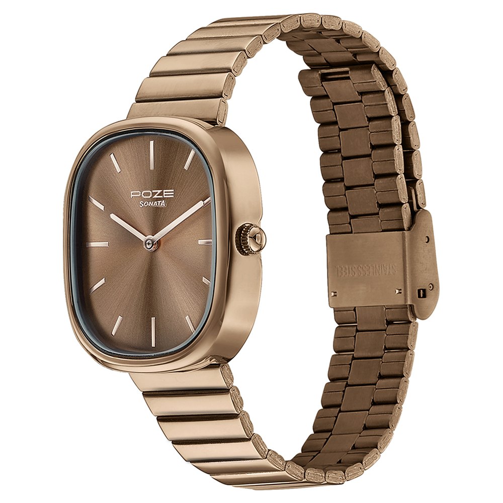 Buy Online Sonata Poze Quartz Analog Brown Dial Mesh Strap Watch for ...
