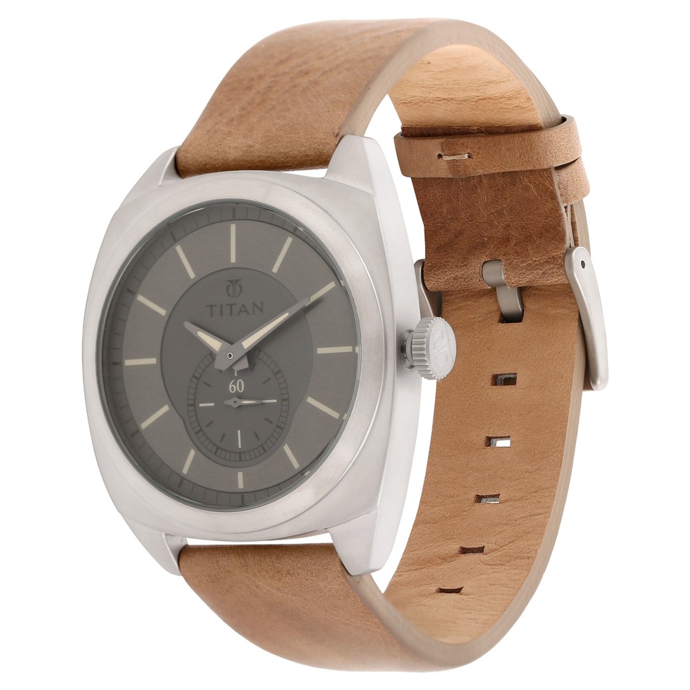 Buy Online Titan Analog Grey Dial Quartz Leather Strap watch for Men ...