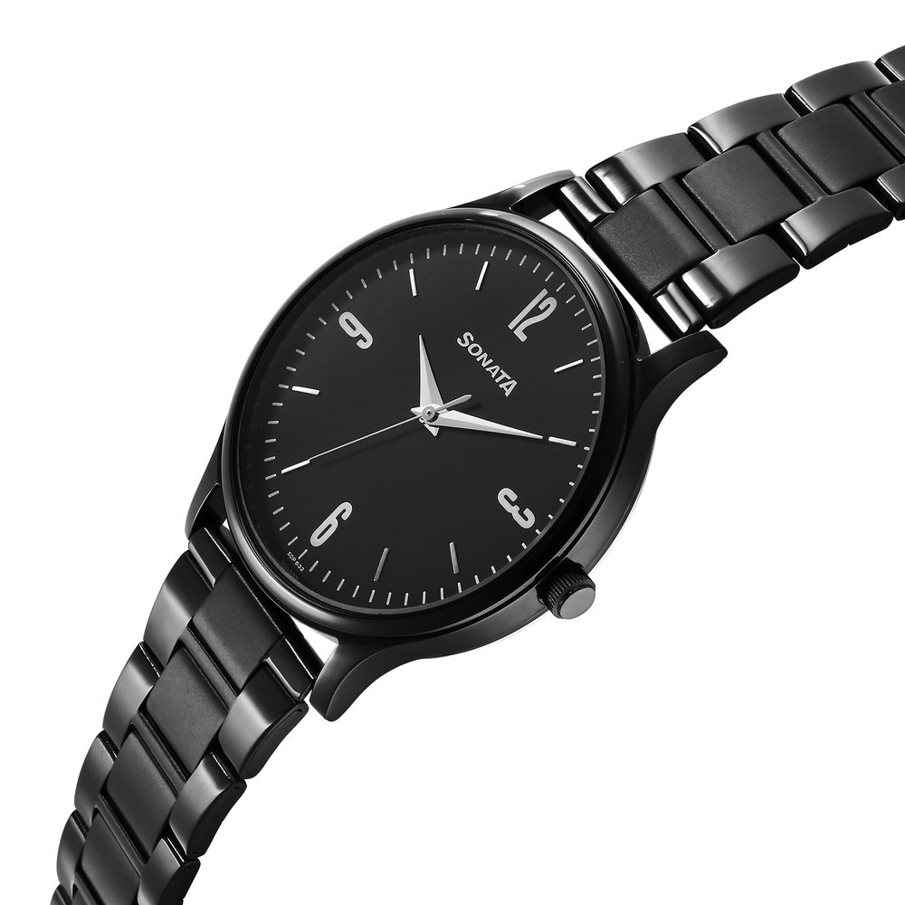 Buy Online Sonata Aspire Quartz Analog Black Dial Stainless Steel Strap ...