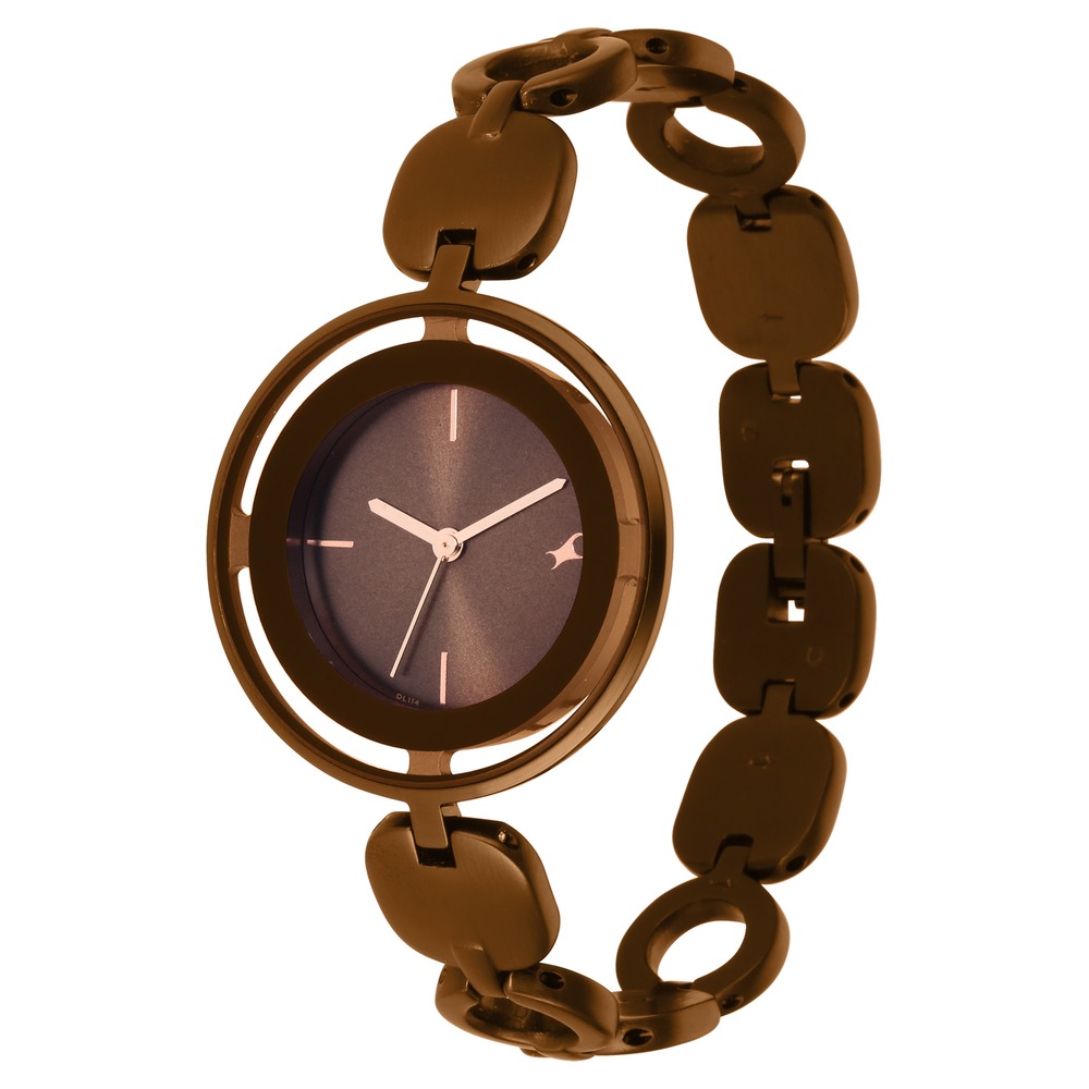 Buy Online Fastrack Glitch Quartz Analog Brown Dial Metal Strap Watch ...