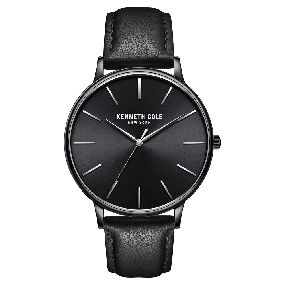 Buy Online Kenneth Cole Quartz Analog Black Dial Leather Strap Watch ...