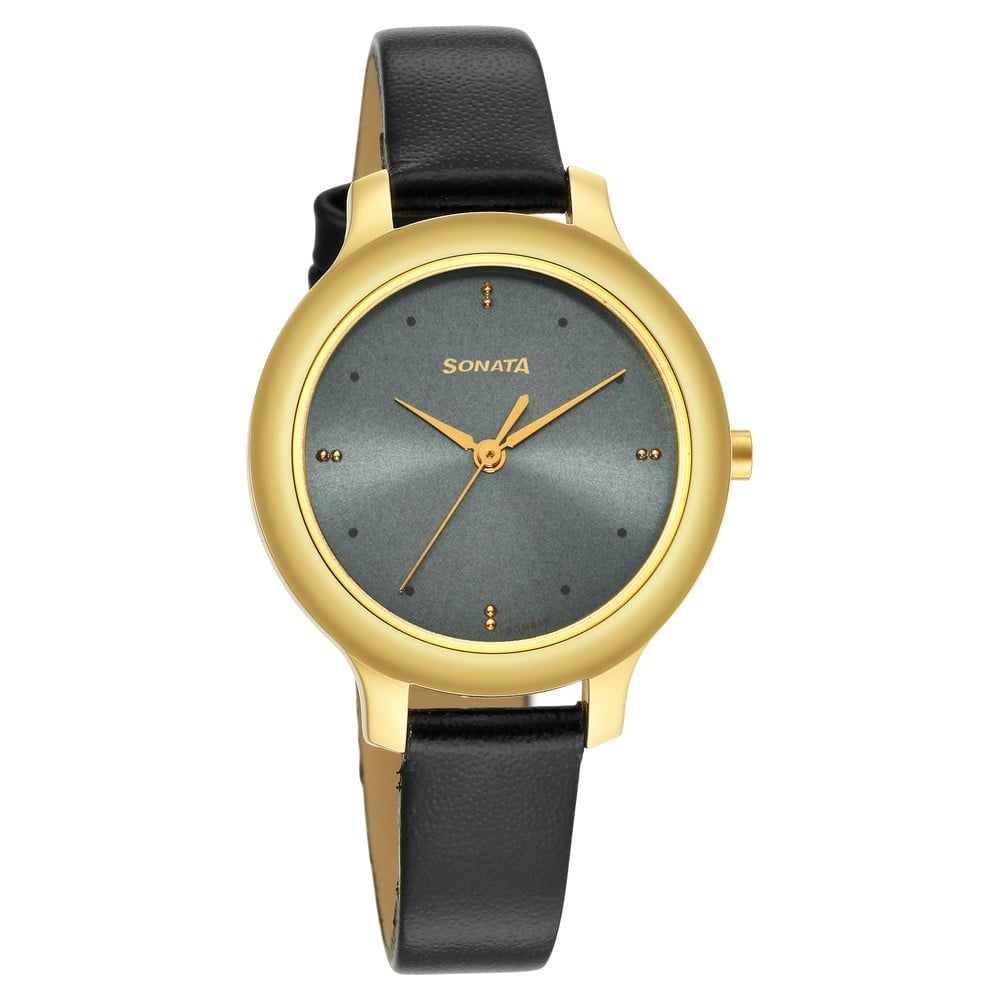 Buy Online Sonata Gold Edit Grey Dial Women Watch With Leather Strap ...