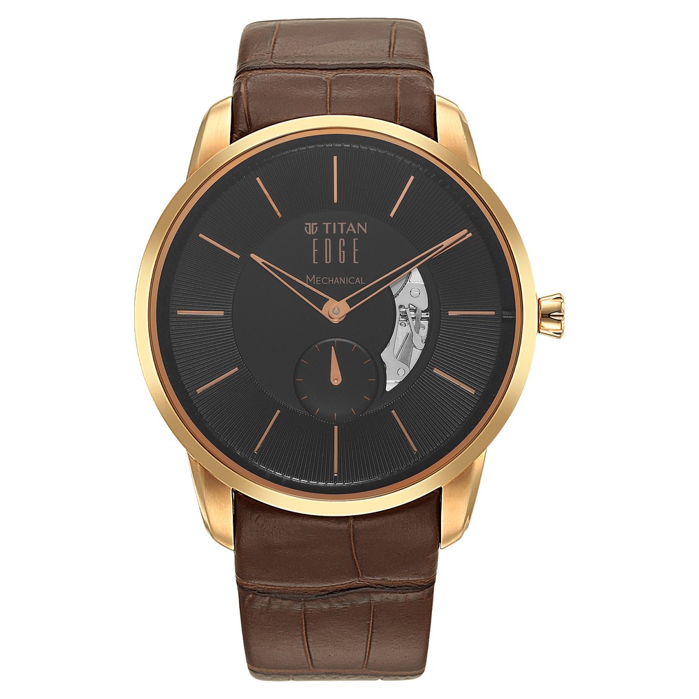 Buy Online Titan Edge Mechanical Black Dial Mechanical Leather Strap ...