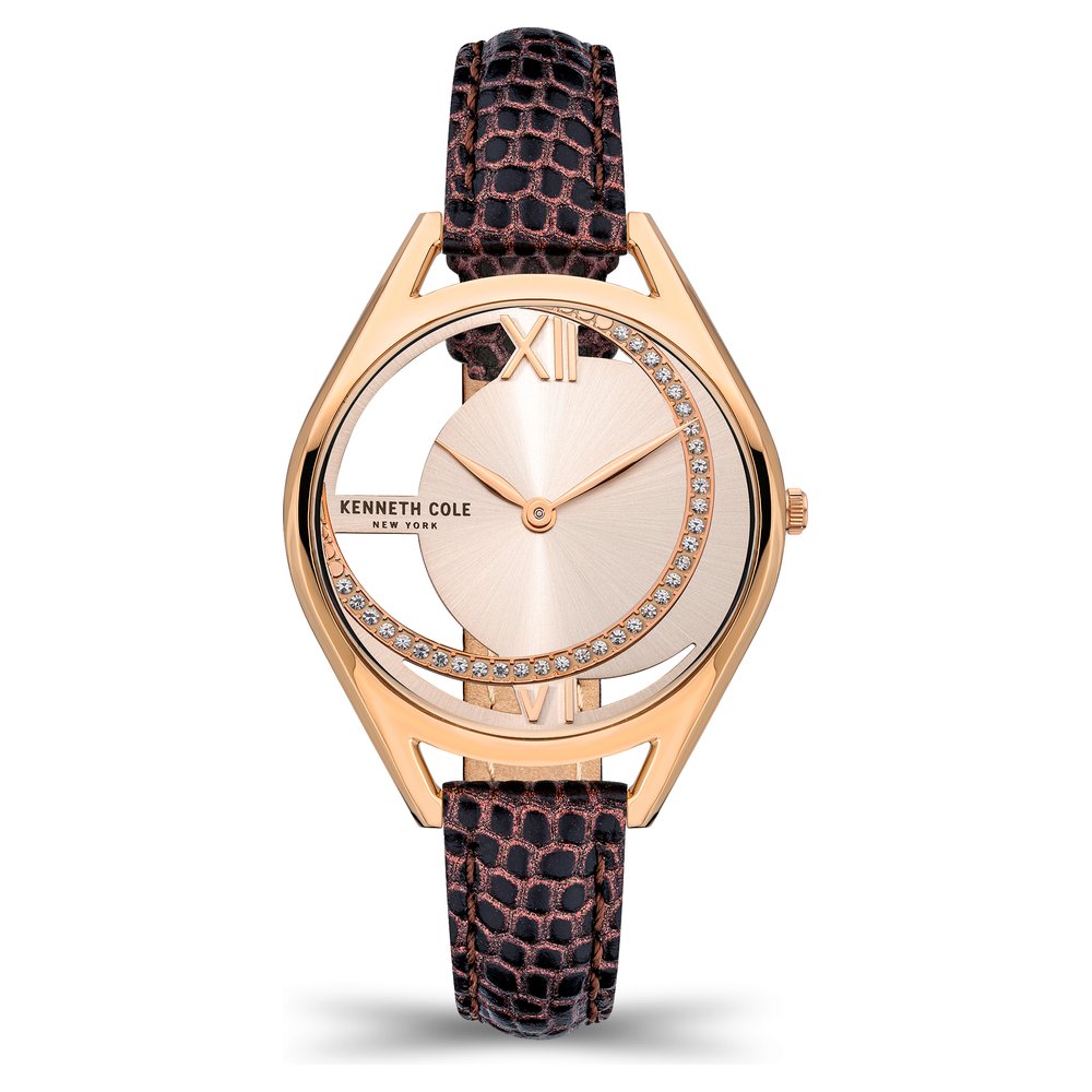 Buy Online Kenneth Cole Quartz Analog Rose Gold Dial Leather Strap ...