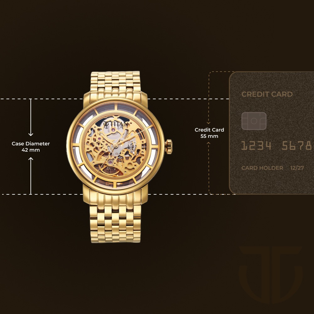 Buy Online Titan Mechanical Slimline Golden Dial Golden Stainless Steel ...