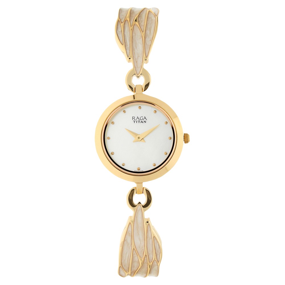 Buy Online Titan Raga Moonlight White Dial Women Watch With Metal Strap ...